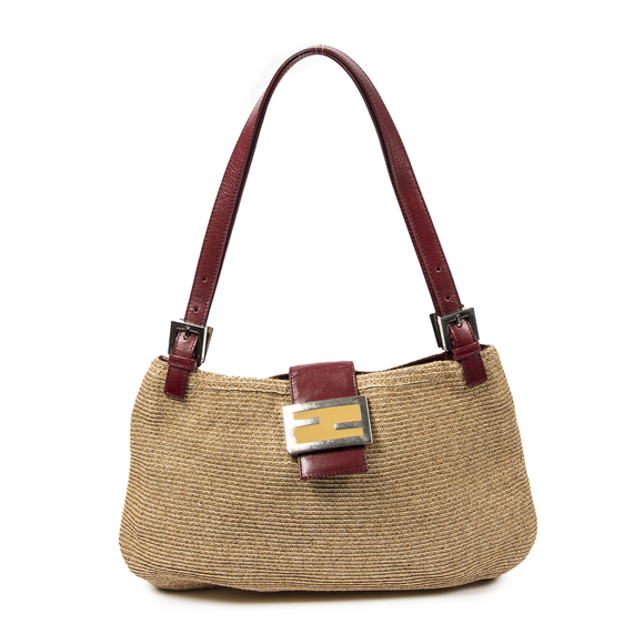 Fendi | Bags | Fendi Woven Straw Small Hobo In Beigeburgundy Woven ...